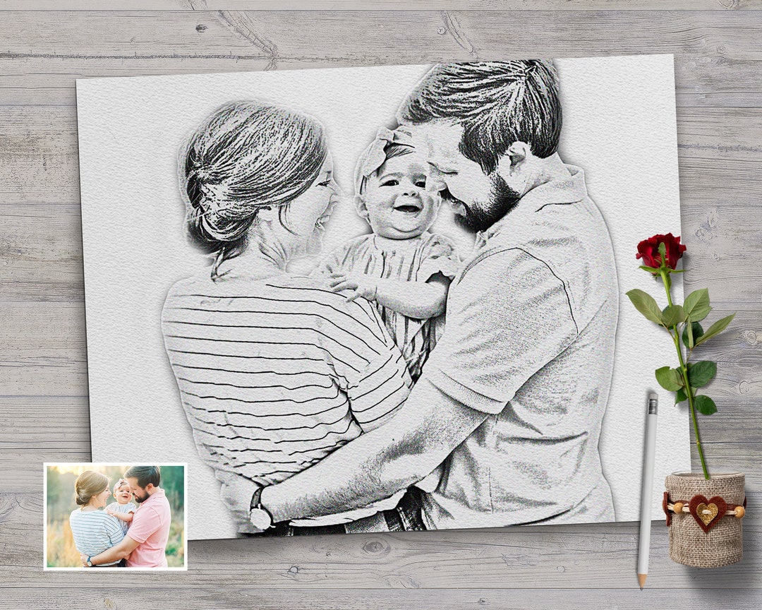 Custom Pencil Portrait, Photo to Sketch Wall Art, Custom Pencil Drawing ...