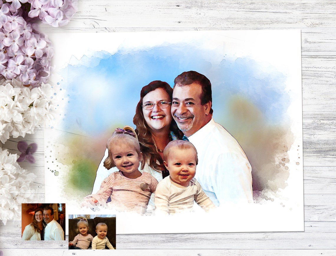 Family Photo Collage Drawing Custom Portrait from Multiple | Etsy