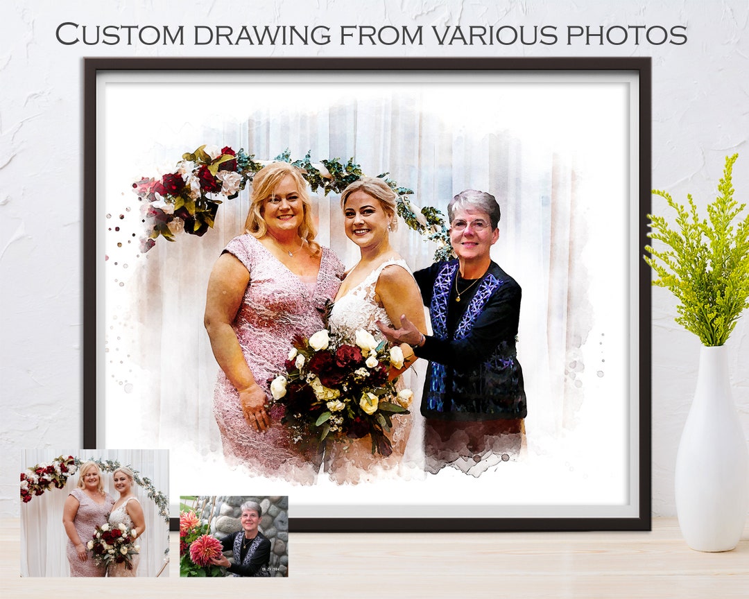 Family Photo Collage Drawing, Custom Portrait From Multiple Photos ...