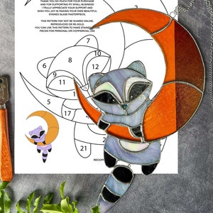 Raccoon Pattern Stained Glass Animal Wild Animal Moon Digial PDF ...