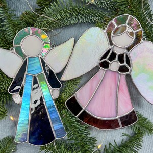 Angel Couple Stained Glass Suncatcher Two Pieces He She Christmas ...