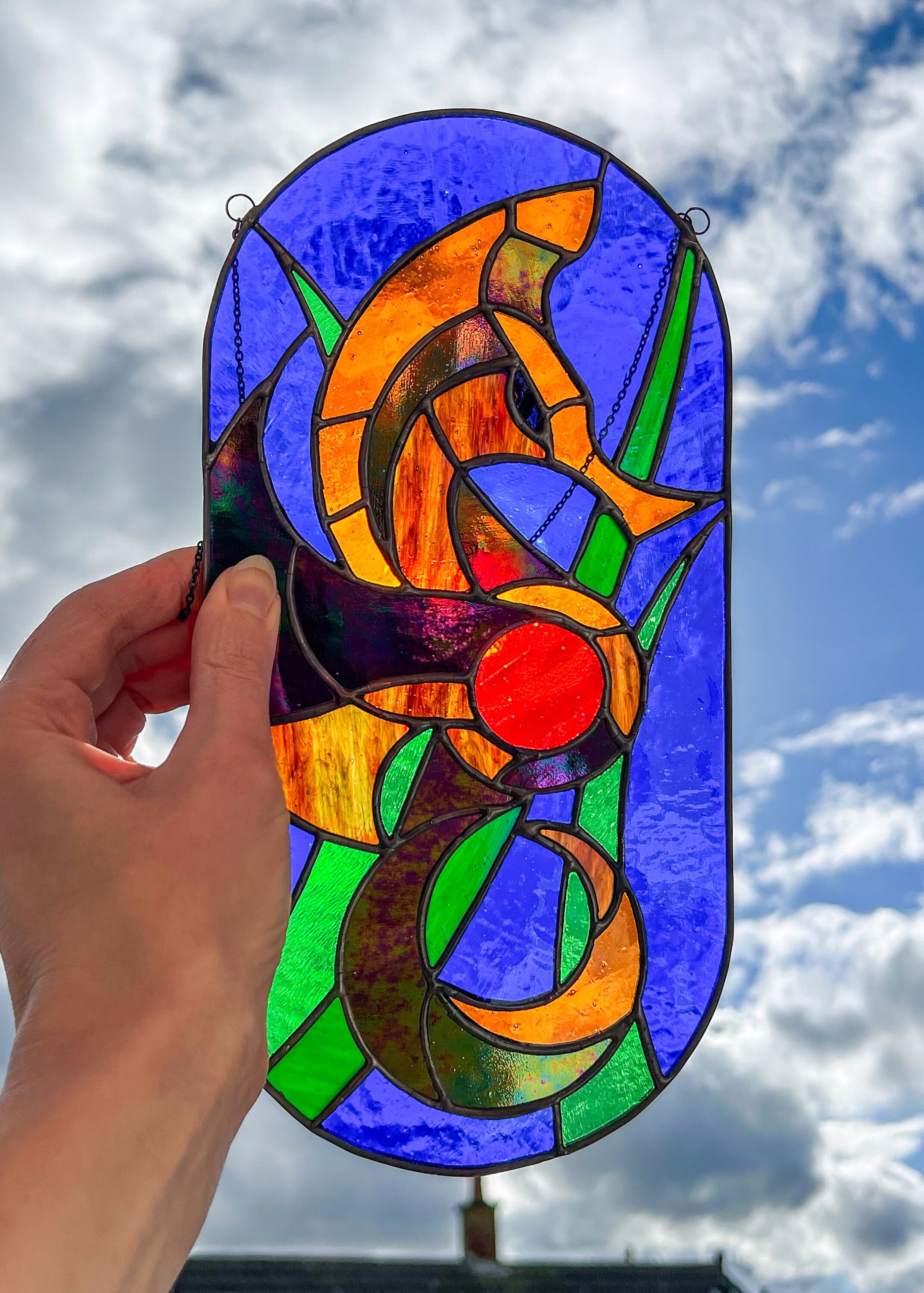 Seahorse Stained Glass Pattern Suncatcher Geometric Oval Modern ...