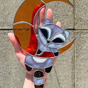 Stained Glass Raccoon Suncatcher Window Panel Window Decoration Cute ...