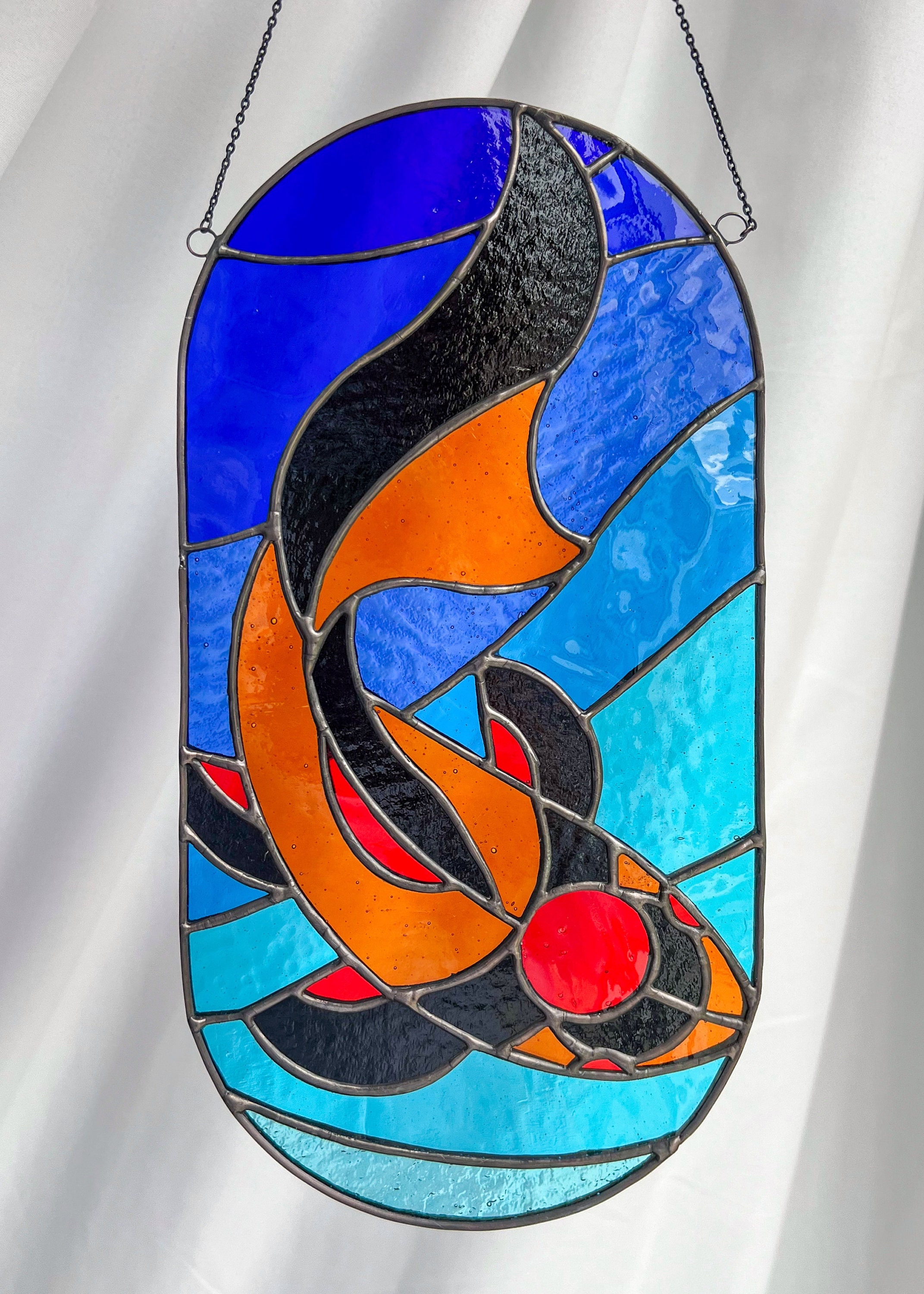 Fish Koi Stained Glass Pattern Suncatcher Window Panel Wall Decoration ...