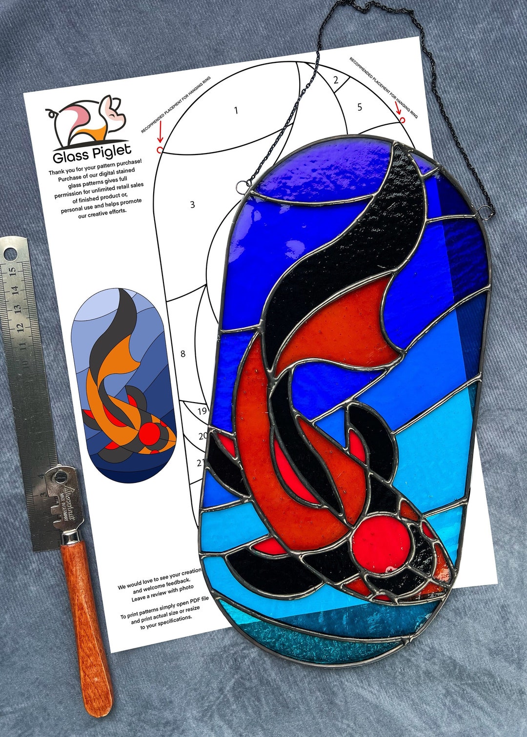 Fish Koi Stained Glass Pattern Suncatcher Window Panel Wall Decoration ...