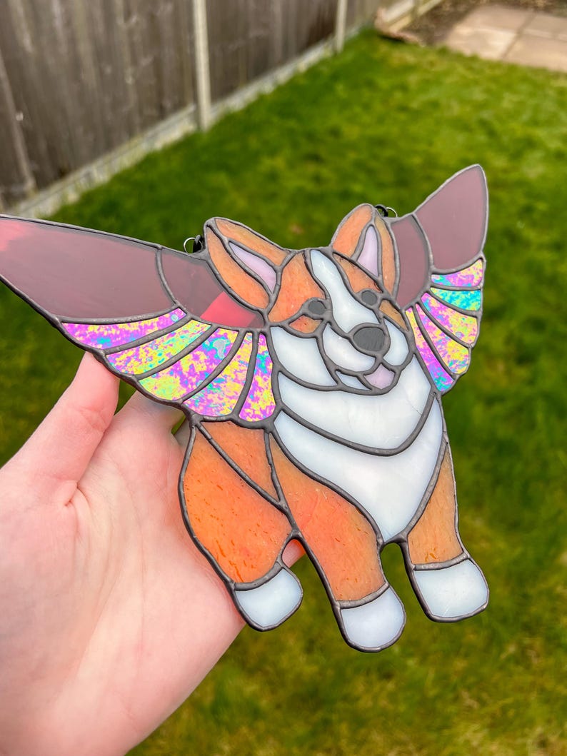 Corgi Stained Glass Pattern PDF – Rainbow Wings Dog Suncatcher Template ...