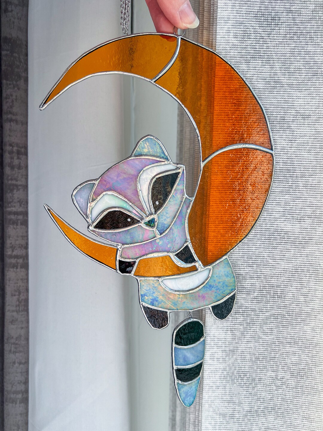 Stained Glass Raccoon Suncatcher Window Panel Window Decoration Cute ...