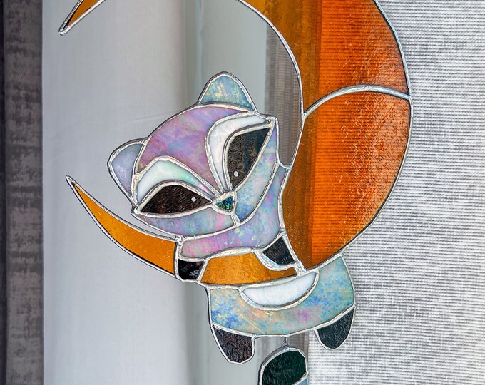 Stained Glass Raccoon Suncatcher Window Panel Window Decoration Cute ...