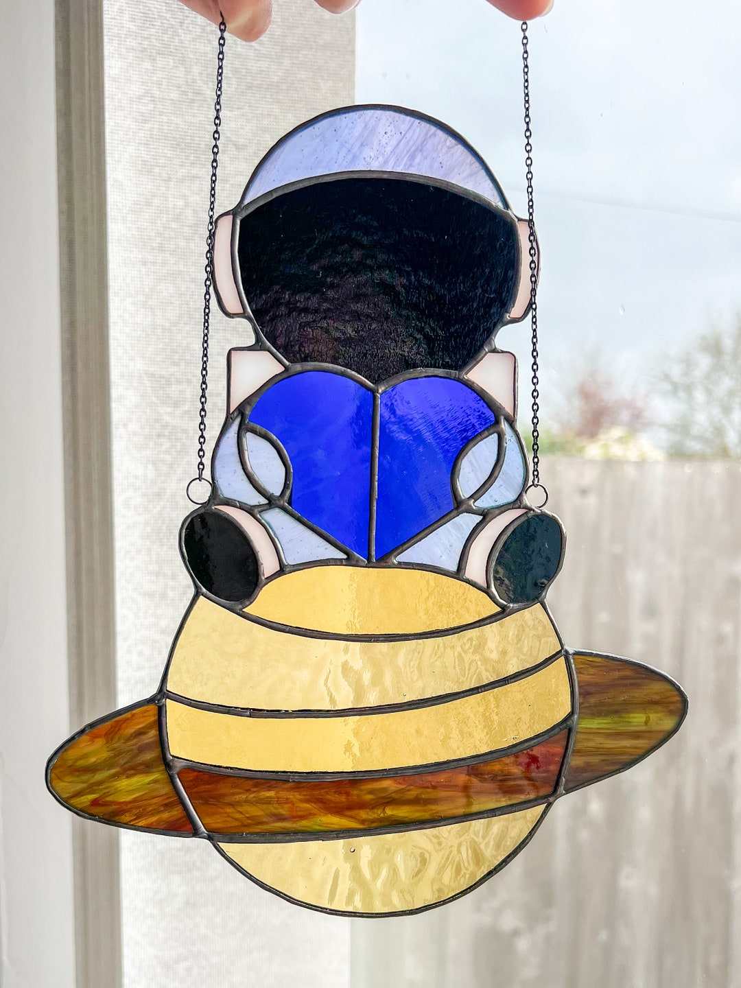 Spaceman Astronaut Stained Glass Galaxy Suncatcher Window Panel ...