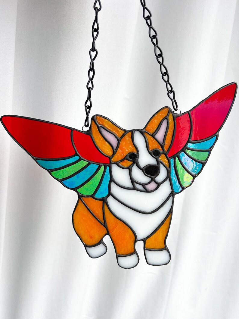 Corgi Stained Glass Pattern PDF – Rainbow Wings Dog Suncatcher Template ...