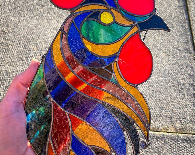Rooster Stained Glass Window Panel Example - Etsy