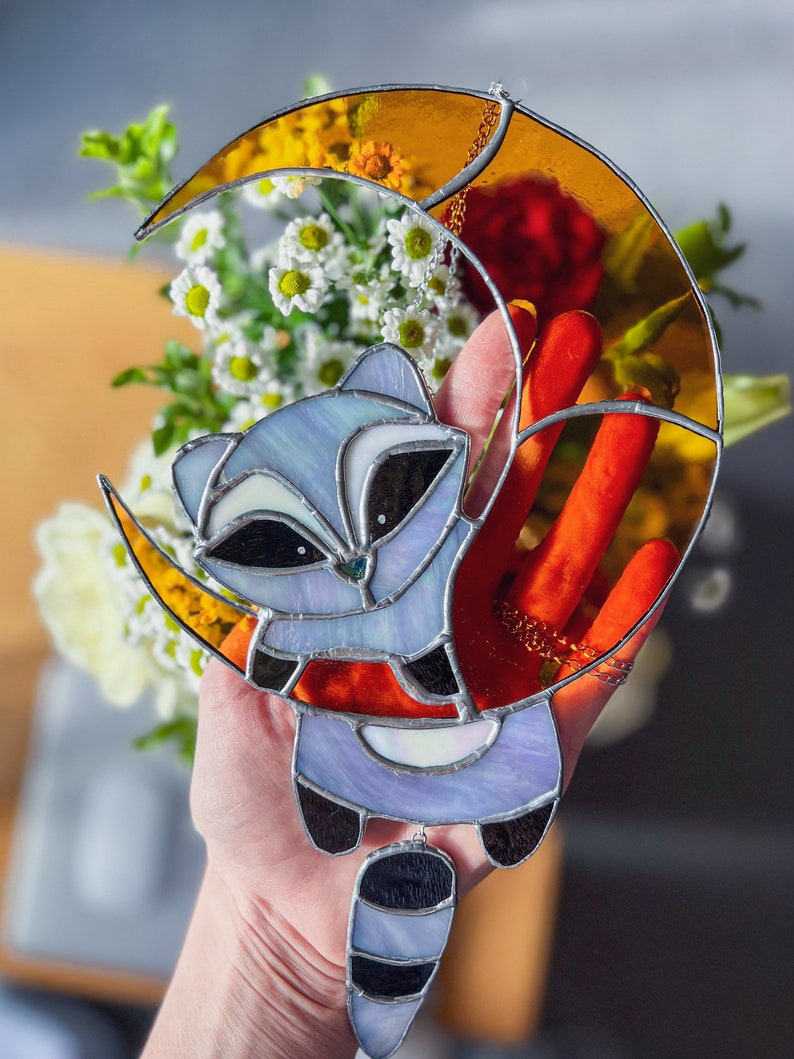 Raccoon Pattern Stained Glass Animal Wild Animal Moon Digial PDF ...