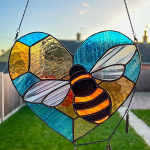 Stained Glass Bee Honeycomb Window Panel Suncatcher Honey Bee Wall ...
