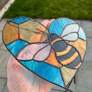 Stained Glass Bee Honeycomb Window Panel Suncatcher Honey Bee Wall ...