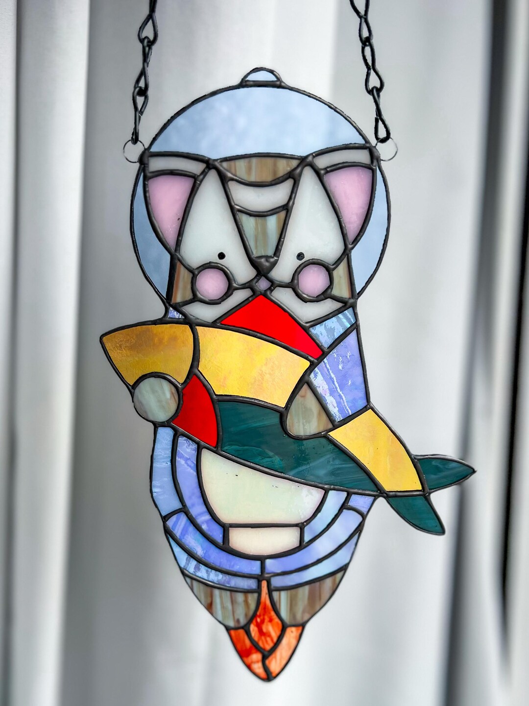 Space Cat Galaxy Stained Glass Window Decoration Kid's Room Fantasy ...