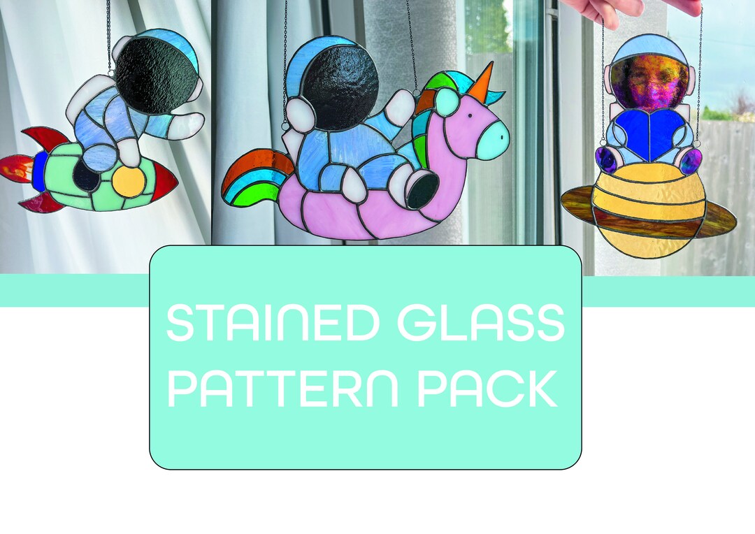 Pattern Pack Spaceman Stained Glass Suncatcher Unicorn Spaceship Galaxy ...