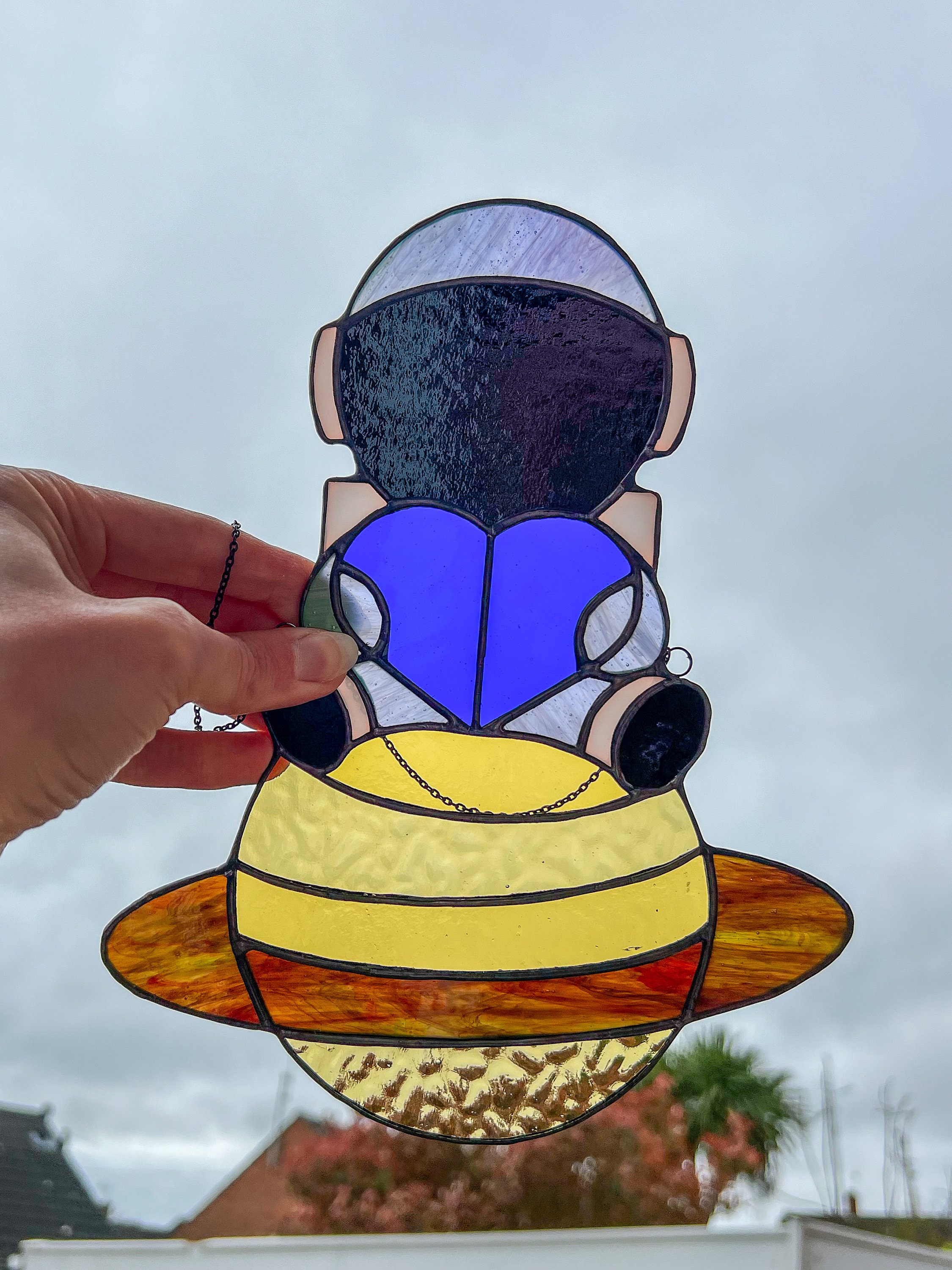 Spaceman Astronaut Pattern Stained Glass Galaxy Suncatcher Window Panel ...