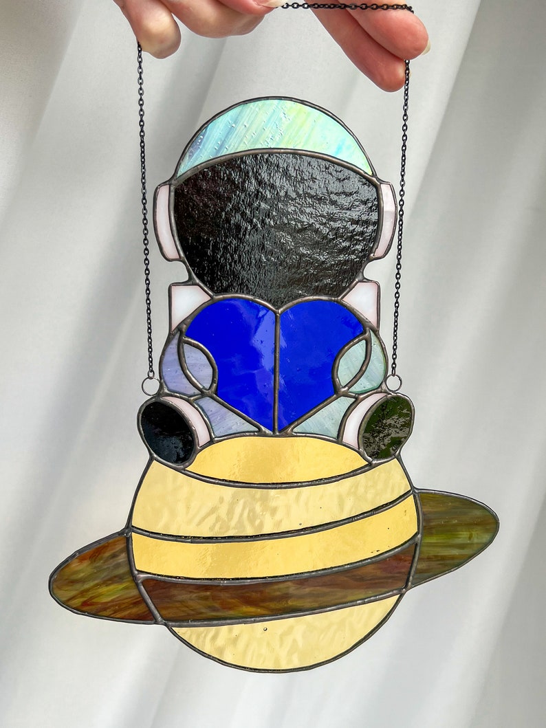 Spaceman Astronaut Stained Glass Galaxy Suncatcher Window Panel ...
