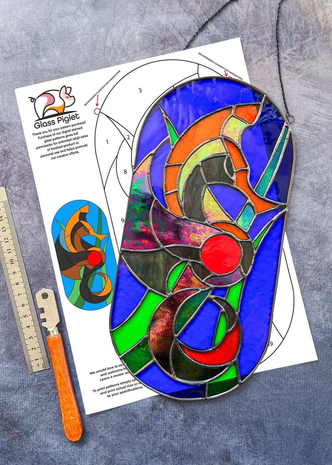 Seahorse Stained Glass Pattern Suncatcher Geometric Oval Modern ...