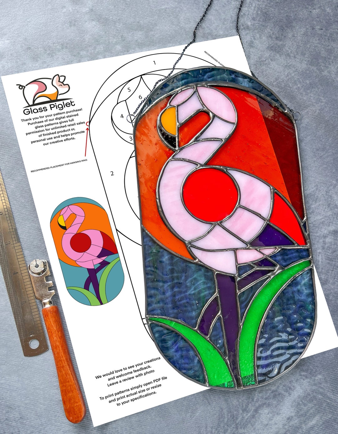 Flamingo Stained Glass Pattern Suncatcher Window Decoration Geometric ...