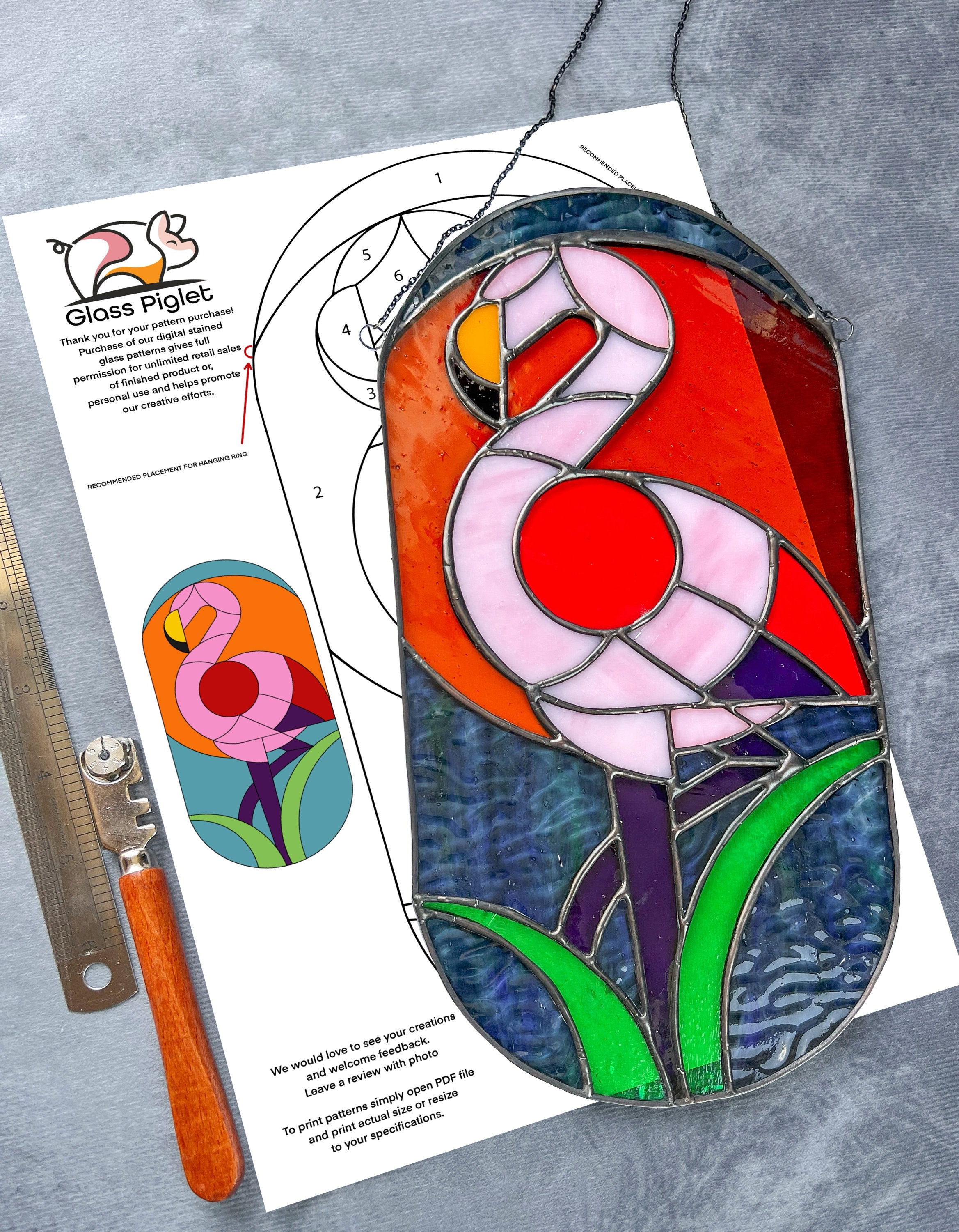 Flamingo Stained Glass Pattern Suncatcher Window Decoration Geometric ...