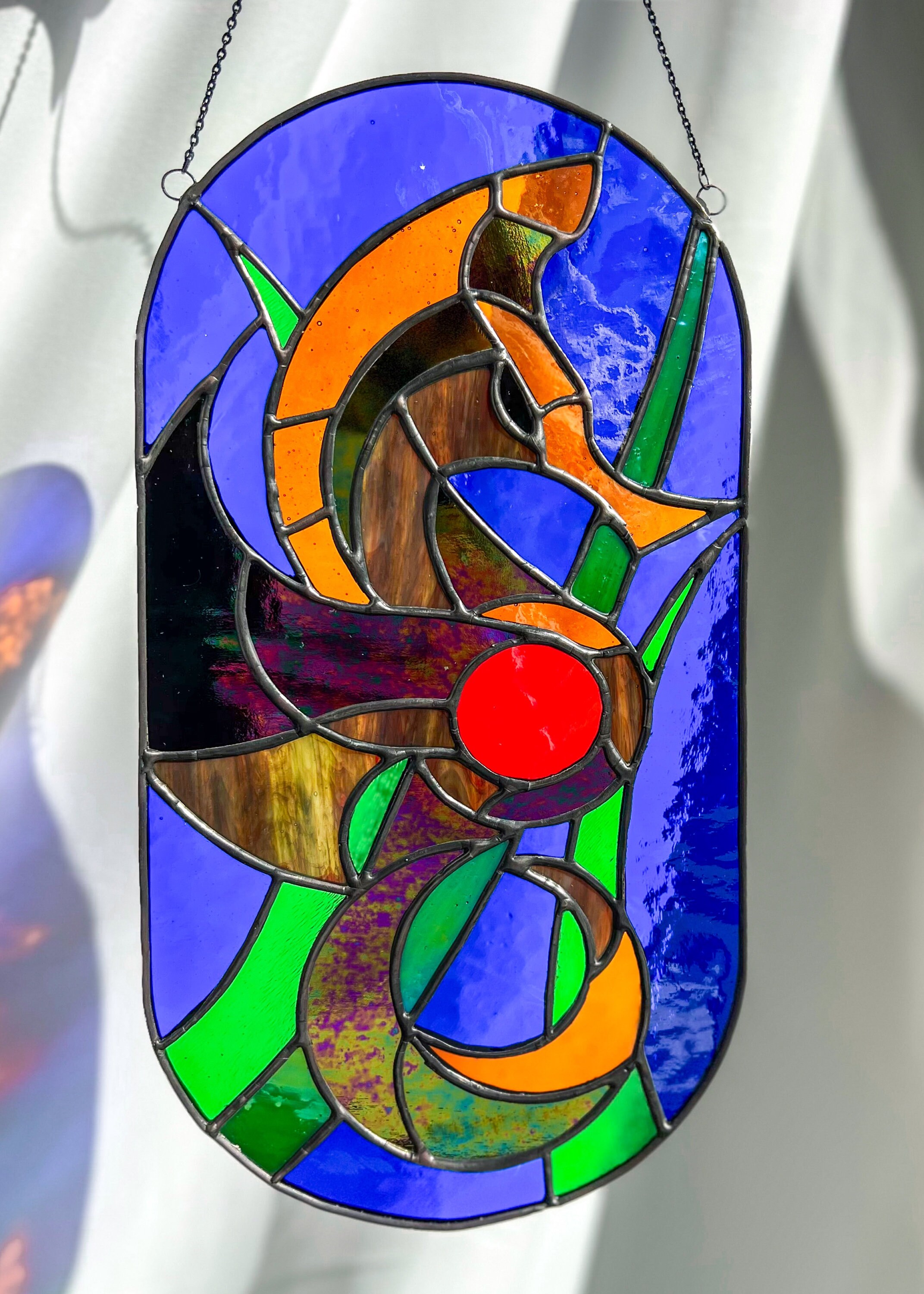 Seahorse Stained Glass Pattern Suncatcher Geometric Oval Modern ...