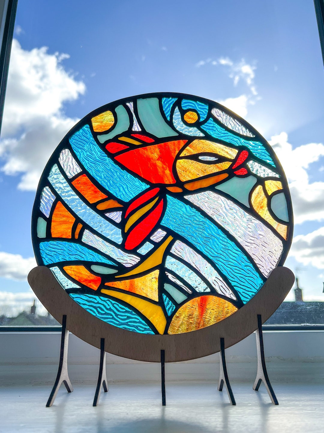 Stained Glass Gold Fish Suncatcher Window Decoration Glass Fish Table ...
