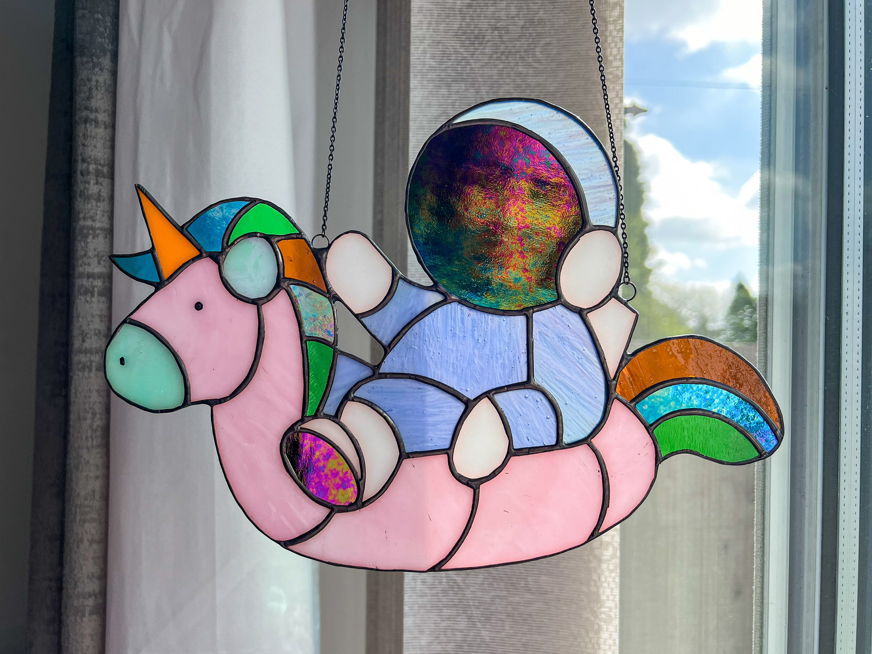 Spaceman Pattern Stained Glass Galaxy Astronaut Window Panel Suncatcher ...