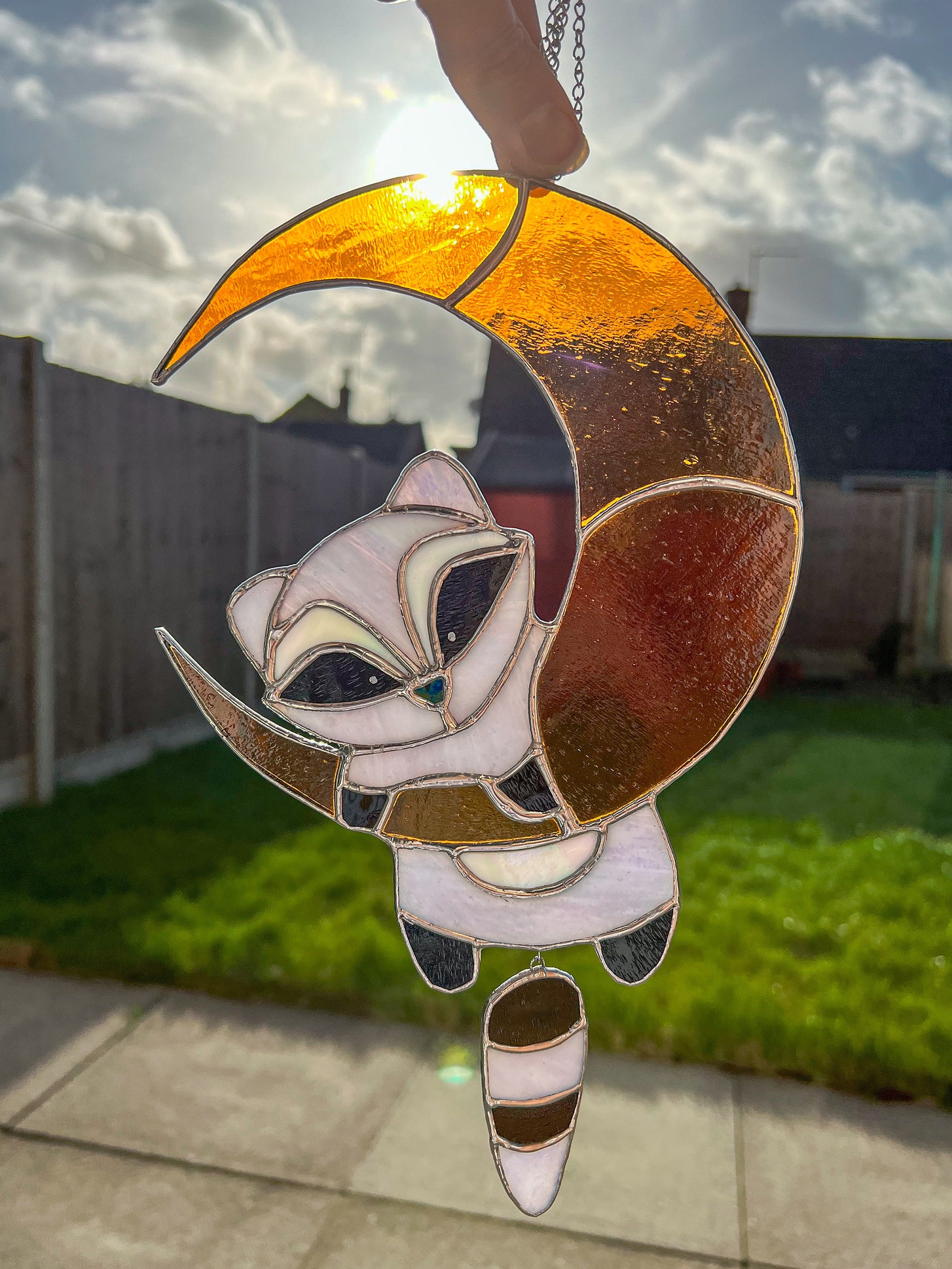 Stained Glass Raccoon Suncatcher Window Panel Window Decoration Cute ...