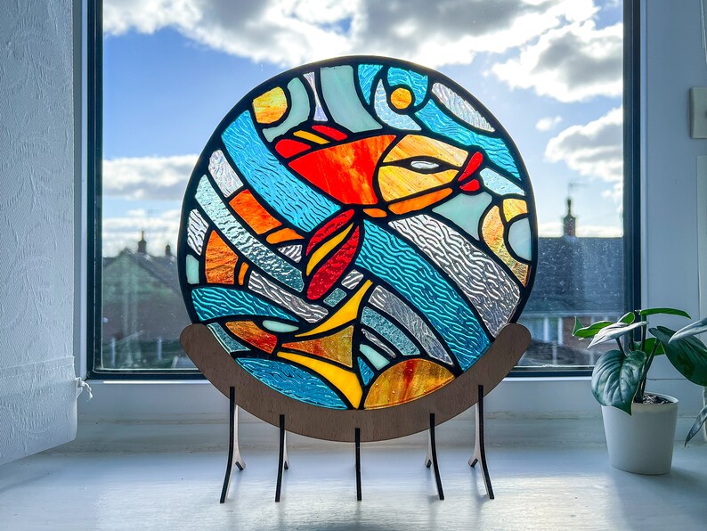 Stained Glass Gold Fish Suncatcher Window Decoration Glass Fish Table ...