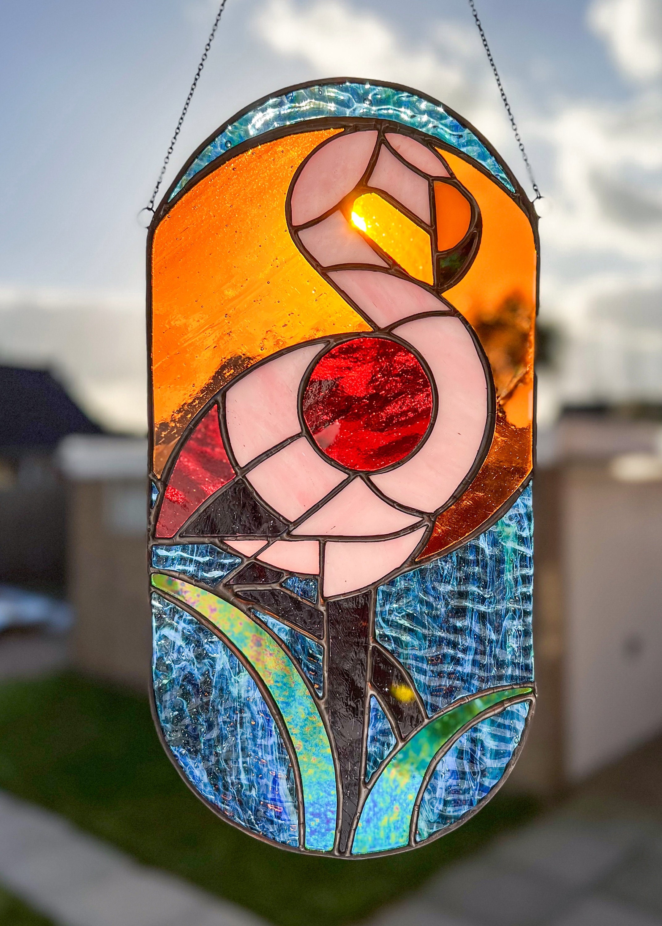 Flamingo Stained Glass Pattern Suncatcher Window Decoration Geometric ...