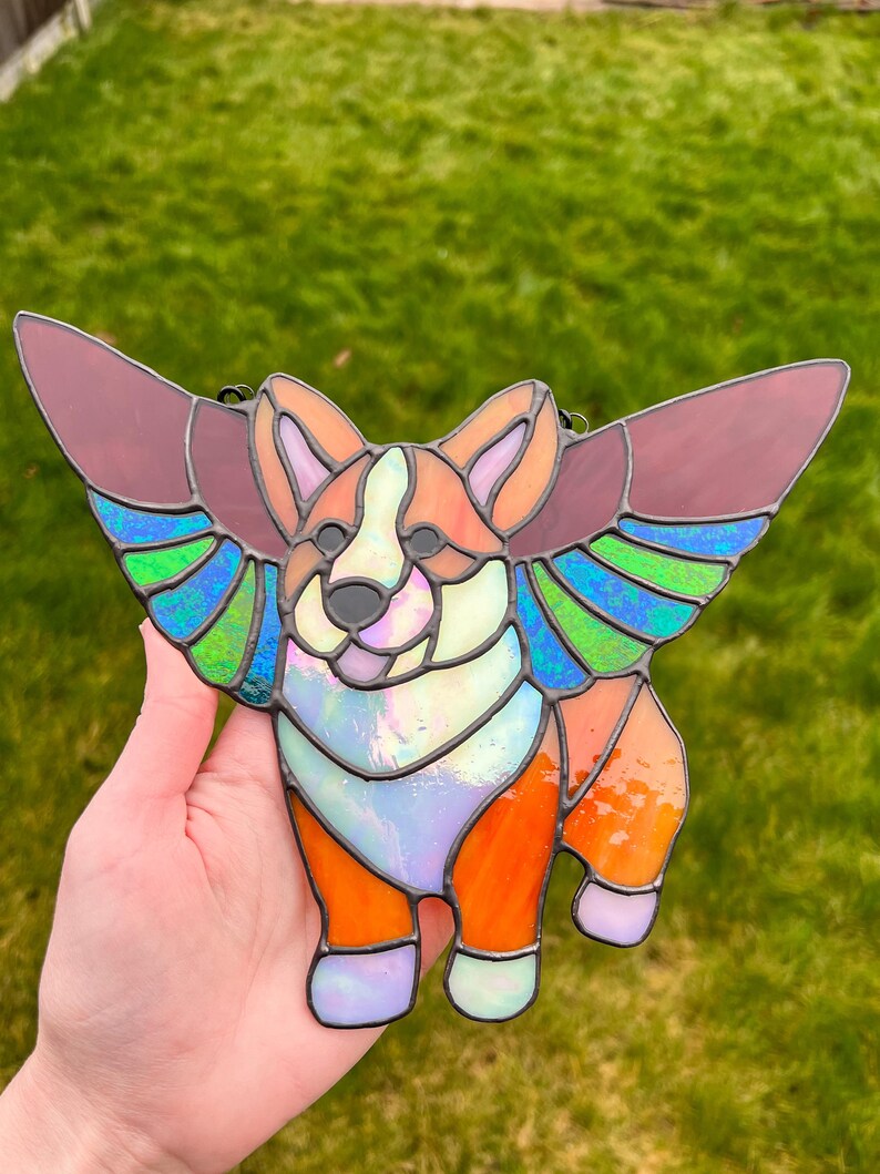 Corgi Stained Glass Pattern PDF – Rainbow Wings Dog Suncatcher Template ...