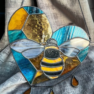 Stained Glass Bee Honeycomb Window Panel Suncatcher Honey Bee Wall ...