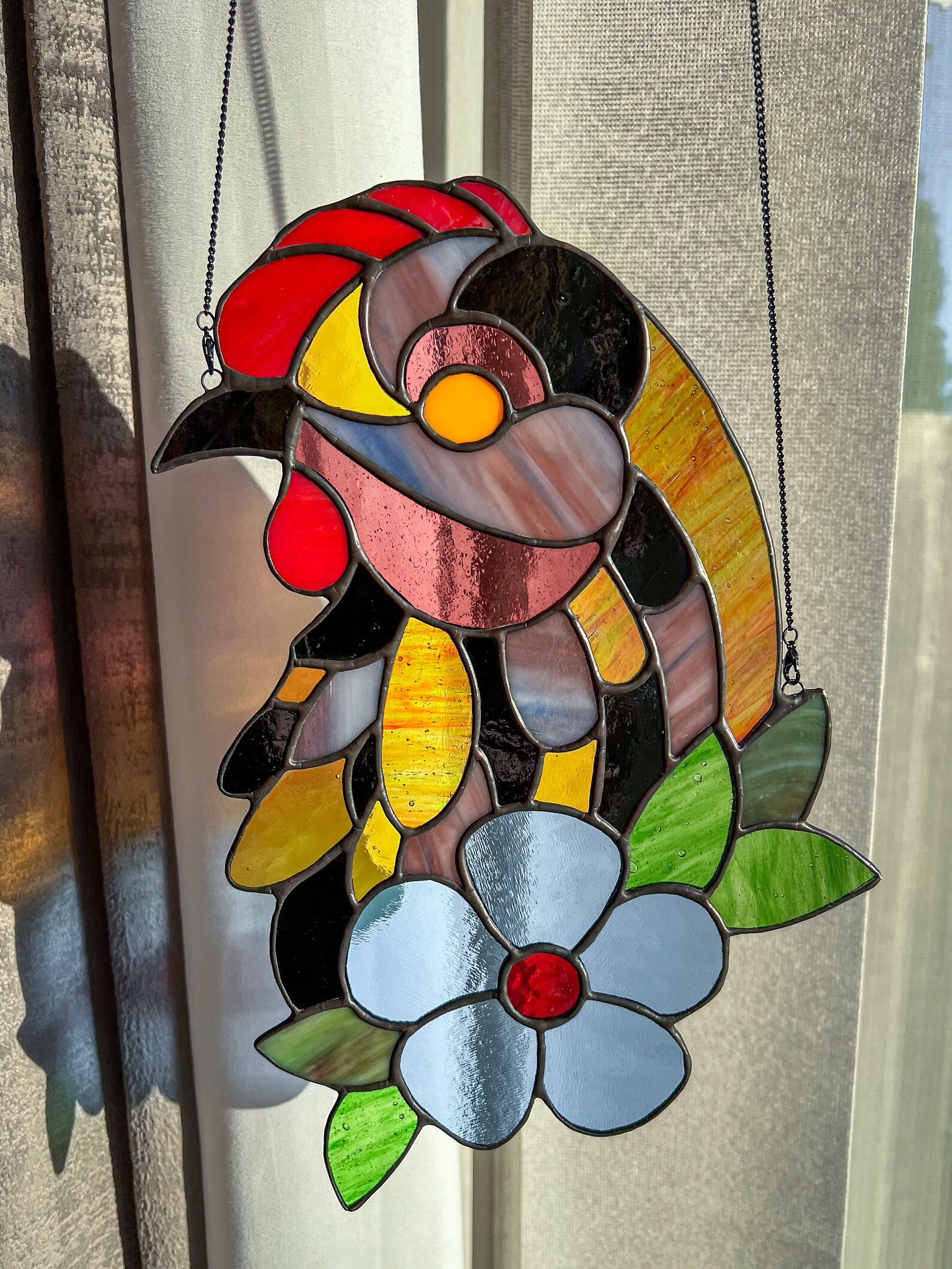 Stained Glass Chicken Suncatcher Bird Rooster Window Decoration Wall ...