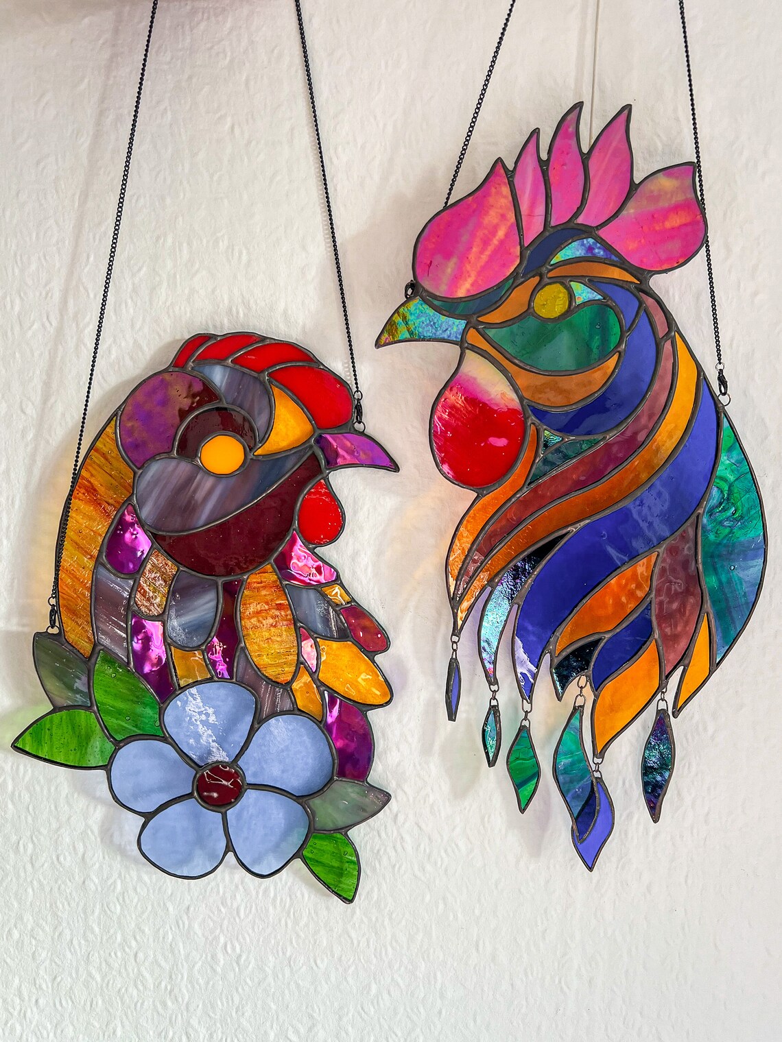 Stained Glass Chicken Suncatcher Bird Rooster Window Decoration Wall ...