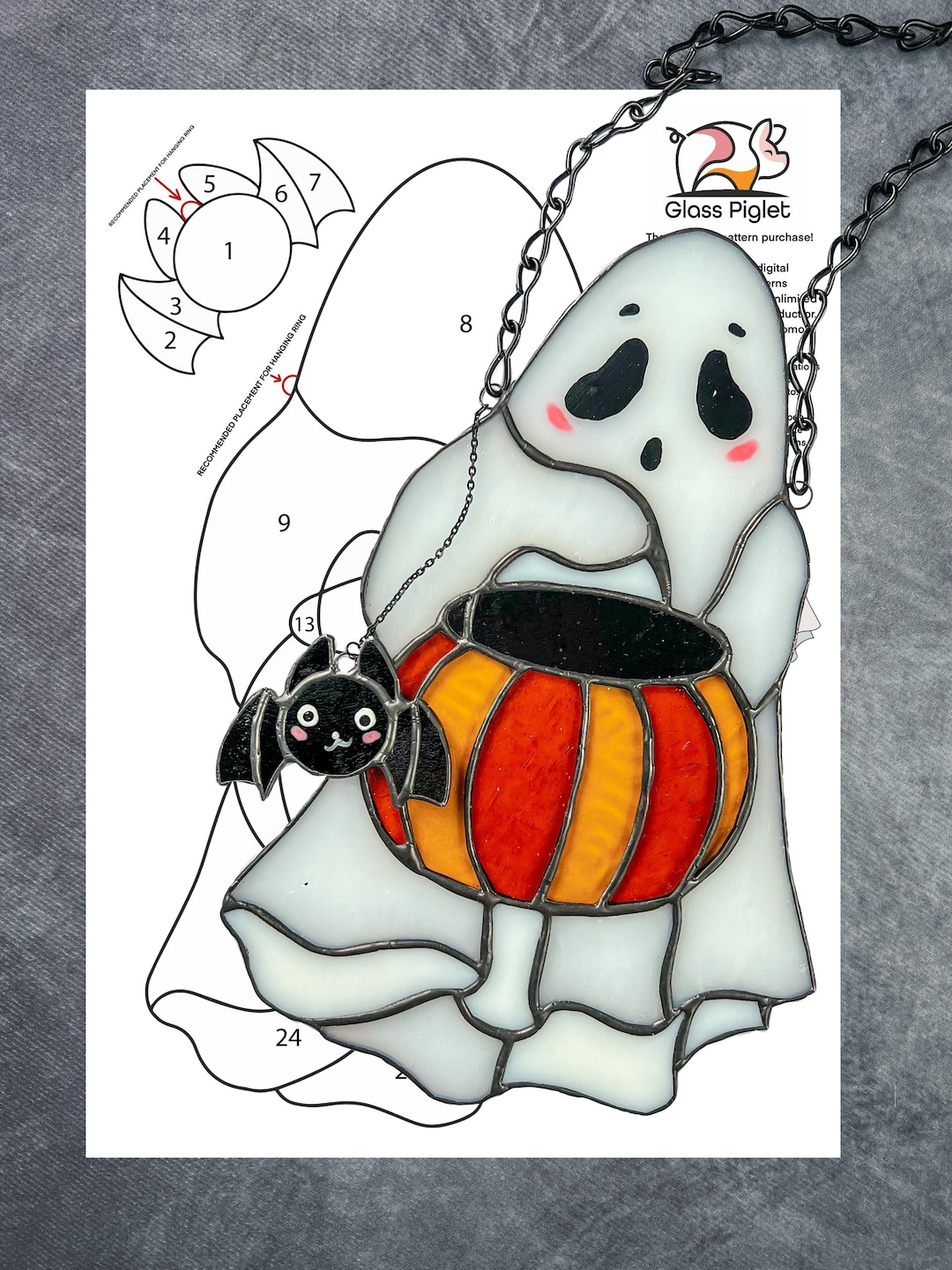 Ghost and Bat Pattern Stained Glass Suncatcher - Unique Halloween ...