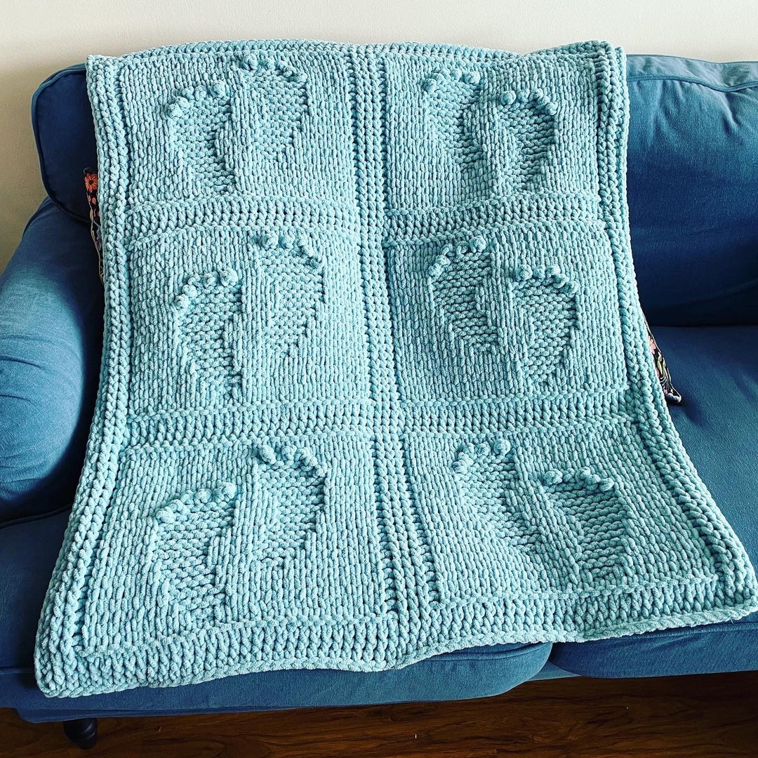 PATTERN: Footprints Baby Blanket - Loop Yarn Finger Knitting (PDF ...