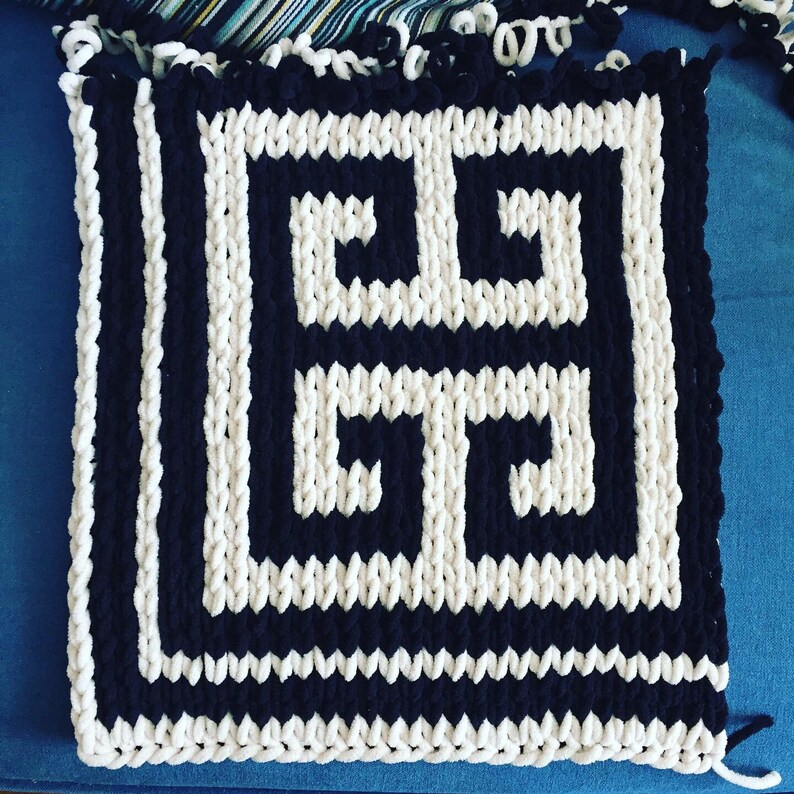 PATTERN: Greek Key Blanket - Loop Yarn Finger Knitting (PDF Download ...