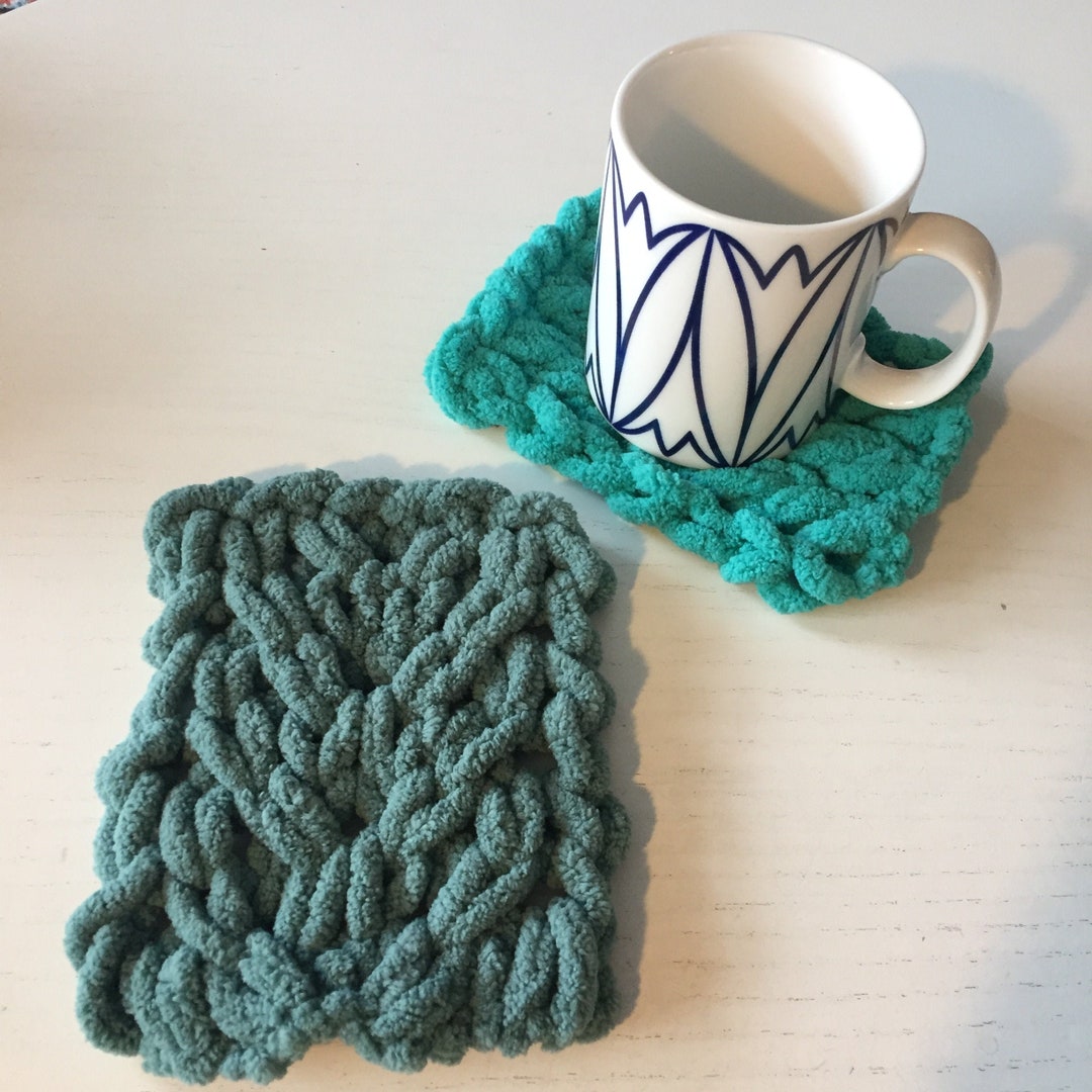 PATTERN: Cable-knit Mug Rugs - Loop Yarn Finger Knitting (PDF Download ...