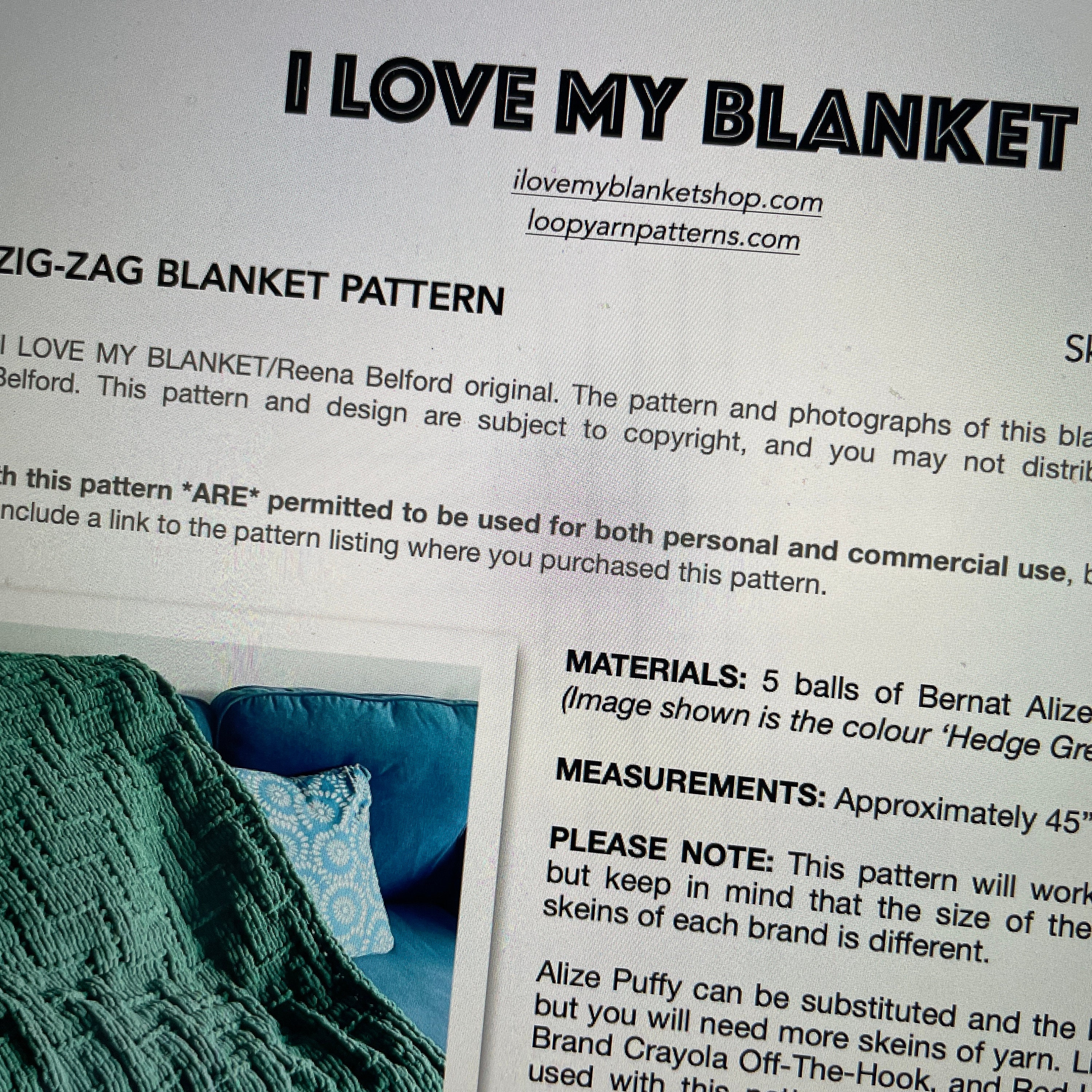 PATTERN: Diagonal Zig-zag Blanket - Loop Yarn Finger Knitting (PDF ...