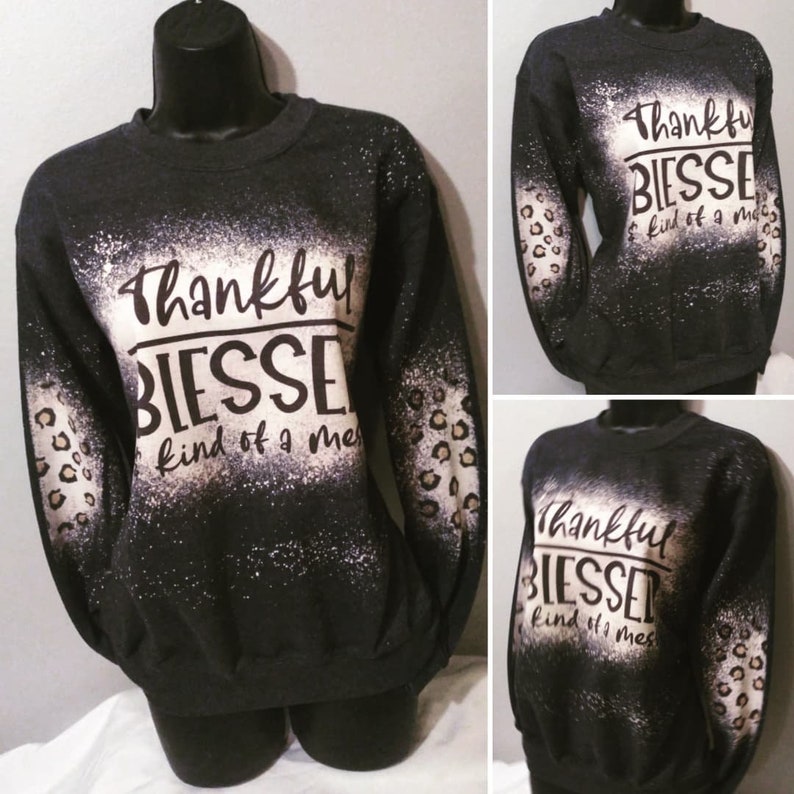 Thankful Blessed and Kind of a Mess Crew Sweater Distressed - Etsy