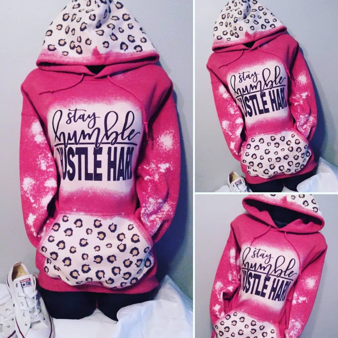 Stay Humble, Hustle Hard, Distressed Hoodie, Leopard Patch Hoodie ...