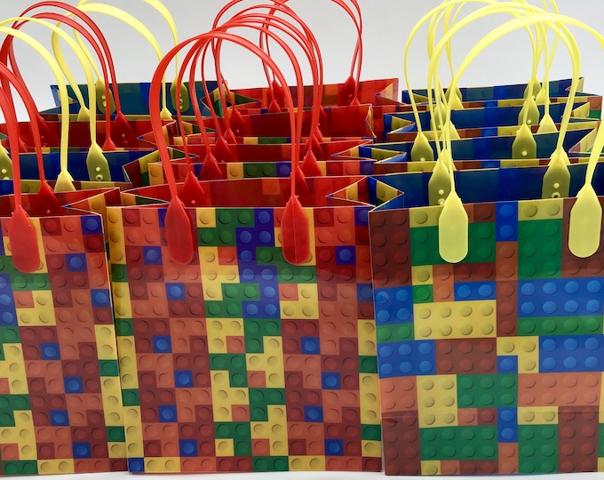 12 Stackable Colorful Blocks Theme Goodie Bags Favor Bags Candy Bags ...