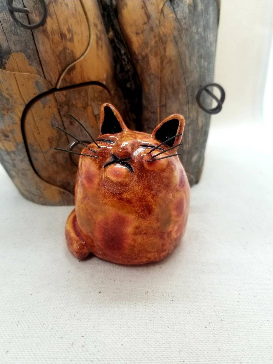 Ceramic Crystal Rust Fat Cat With Whiskers - Etsy