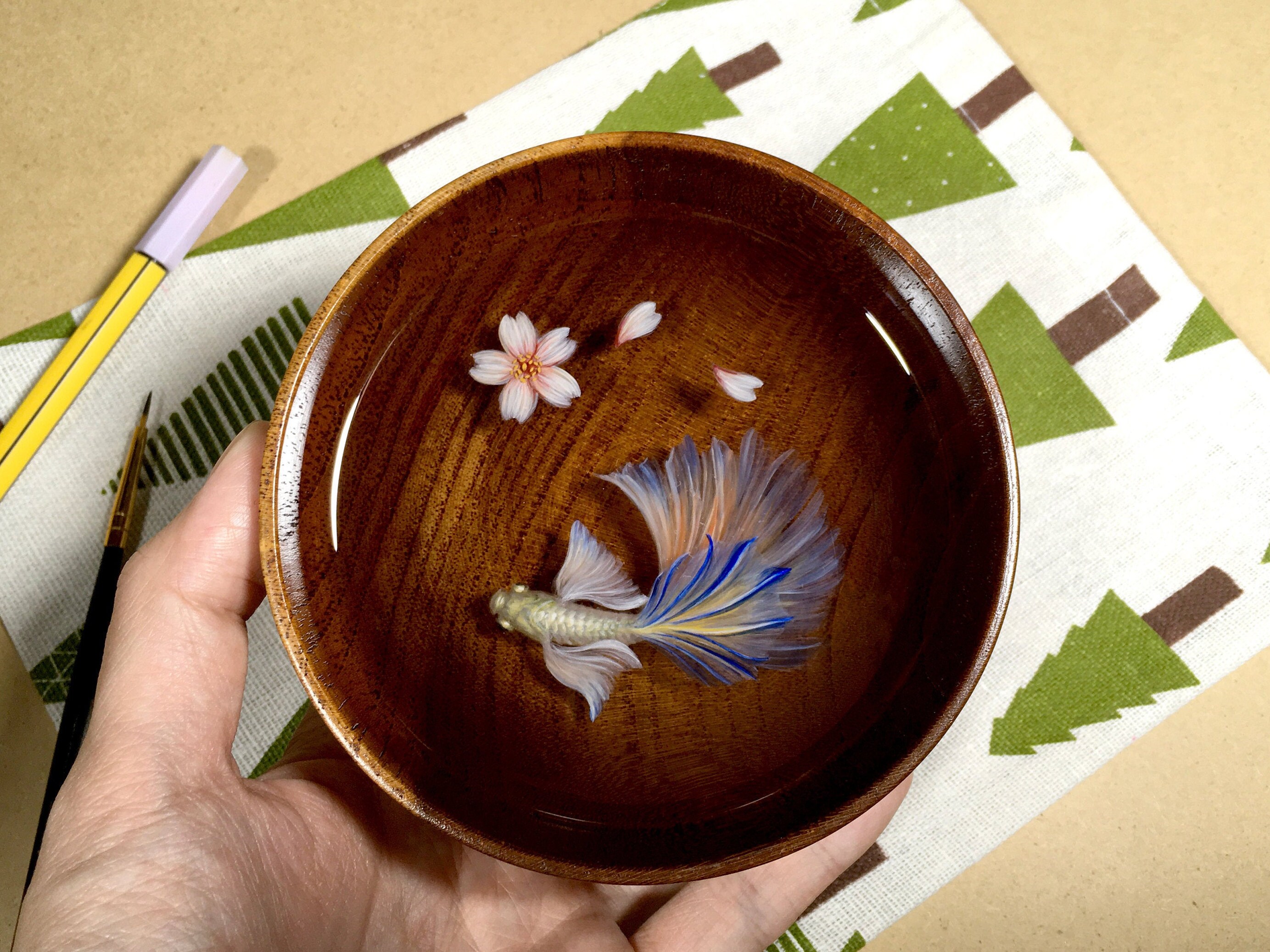 3D Betta Fish Painting Betta Fish in Resin Art Bowl Cherry - Etsy