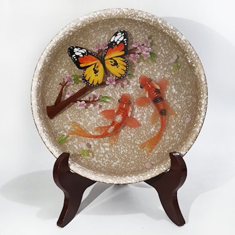Wooden Pan Koi Fish 3D Goldfish Resin Painting Butterfly - Etsy