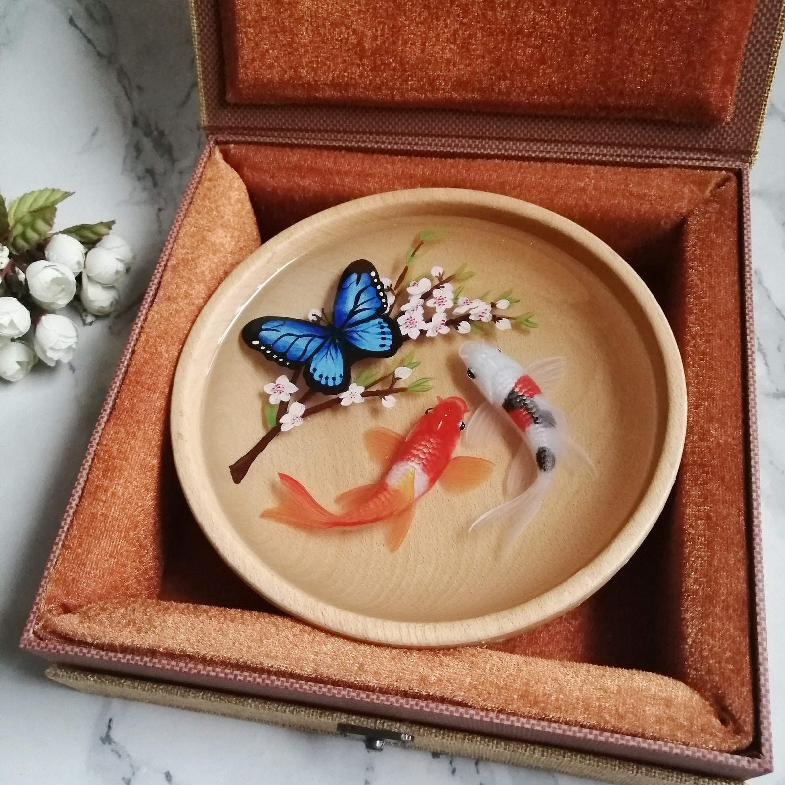 Wooden Pan Koi Fish 3D Goldfish Resin Painting Butterfly - Etsy