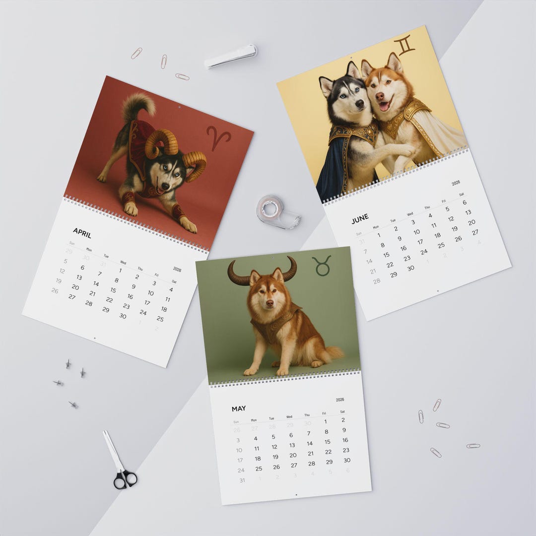 Siberian Husky Dog Zodiac Wall Calendar (2026) | Gift for Husky and ...