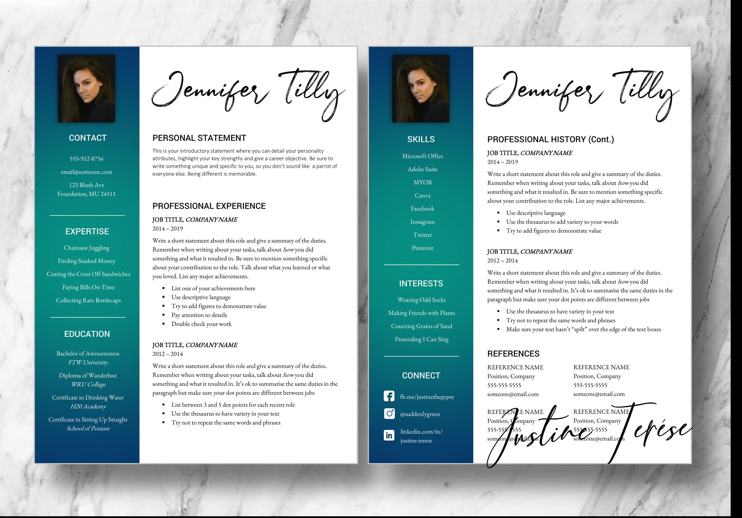 Gradient Bar Resume Template Package With CV, Cover Letter & References ...