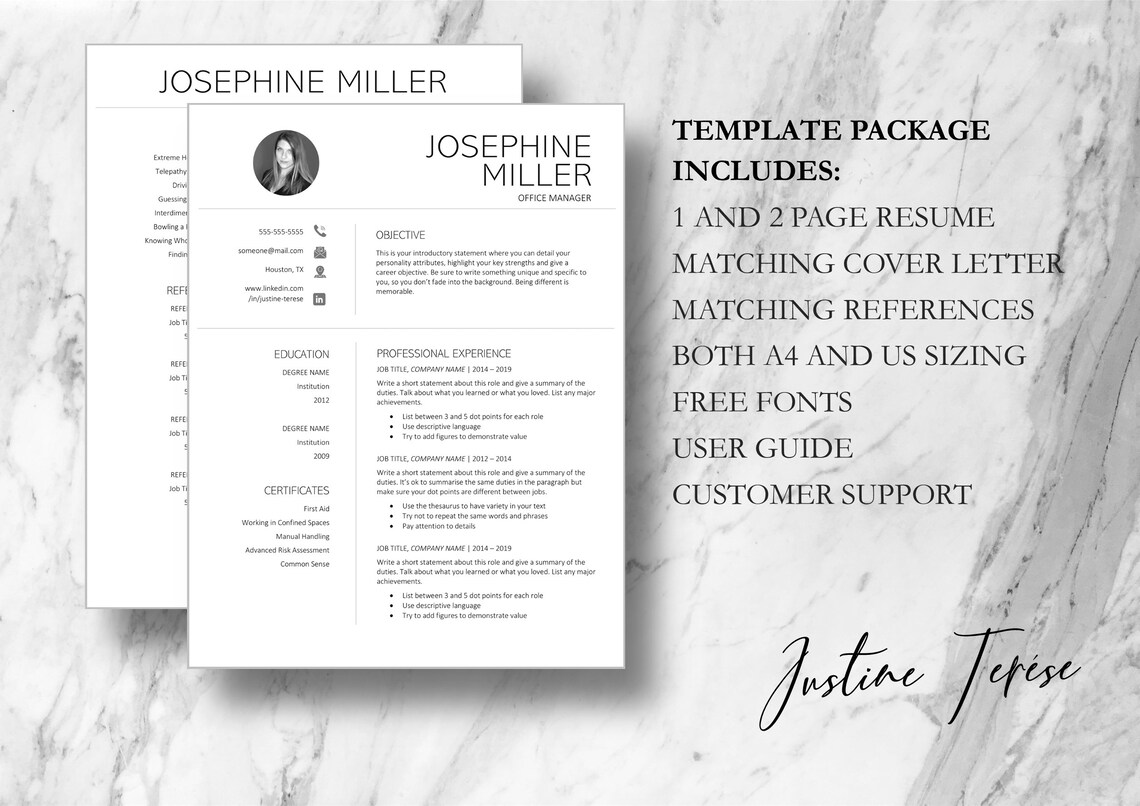 Greyscale Resume Template Package for Microsoft Word With CV, Cover ...